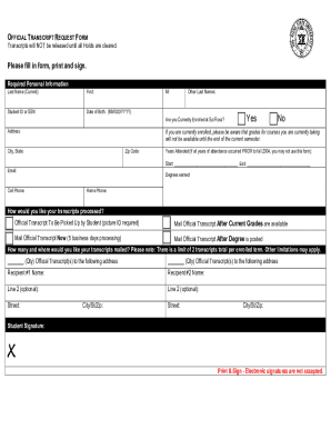 Fillable Online Official Transcripts Request Form Fax Email Print - pdfFiller