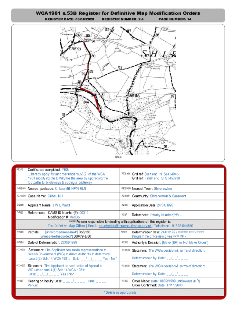 Fillable Online WCA1981 s.53B Register for Definitive Map Modification ...