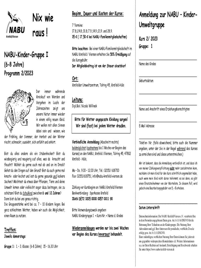 Ausfüllbar Online Nix wie raus ! Fax Email Drucken - pdfFiller