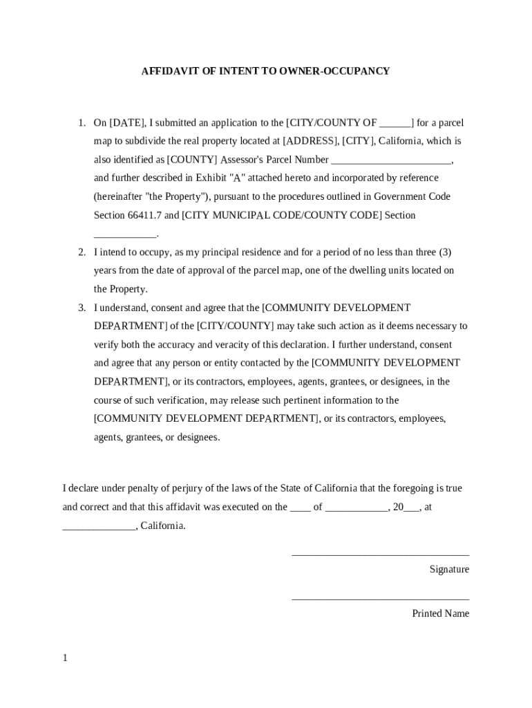SB 9 Sample Owner Occupancy Affidavit - abag ca Doc Template | pdfFiller