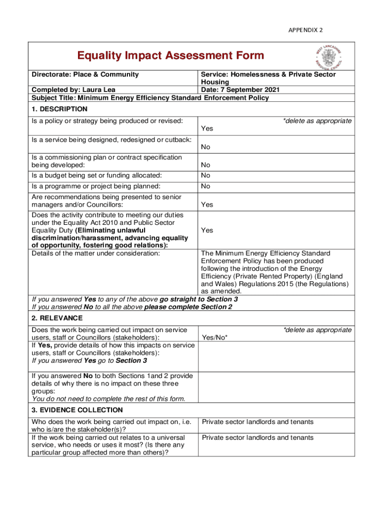 Fillable Online democracy westlancs gov Equality Impact Assessment ...