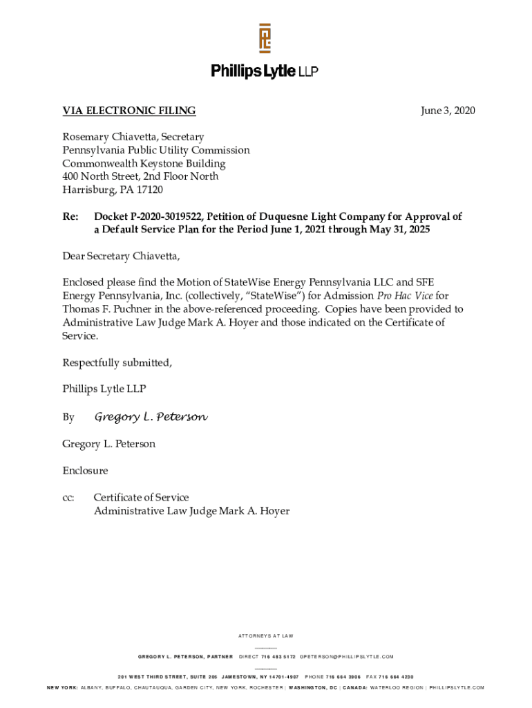 Fillable Online StateWise - Duquesne Motion for Pro Hac Vice - Thomas F ...