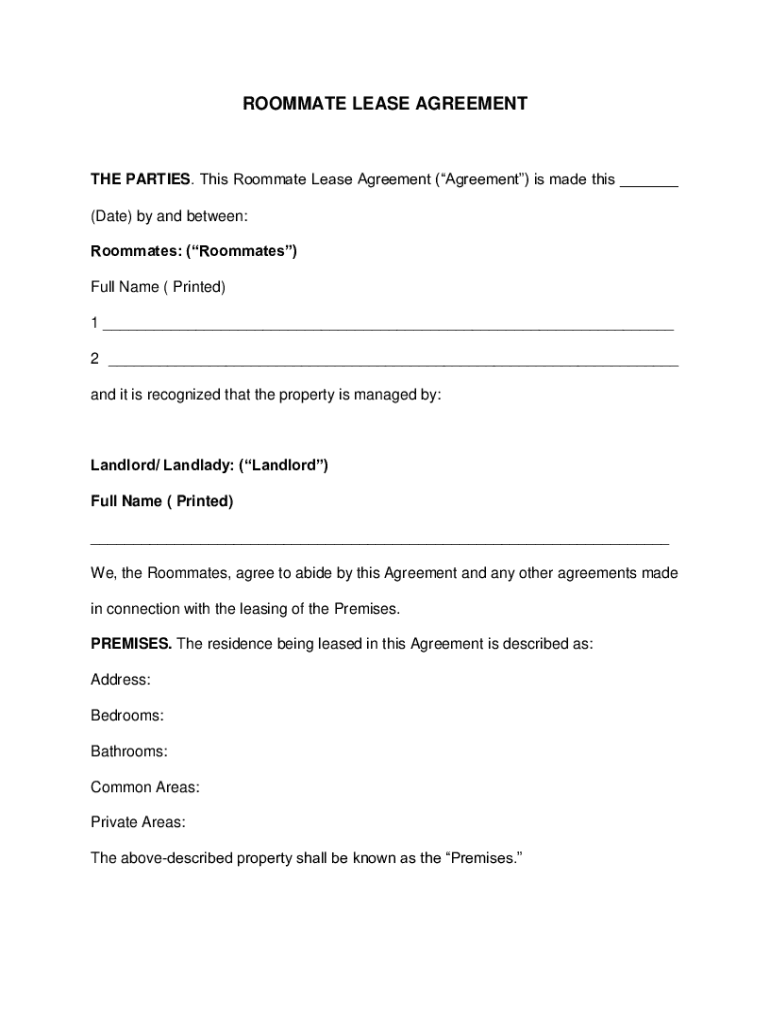 Fillable Online Free Roommate Agreement Template with Guidelines Fax ...