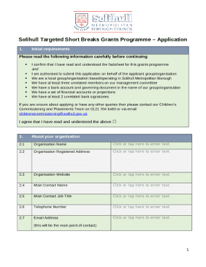 Short Breaks Activity Grant Application Guidance Notes Doc Template ...