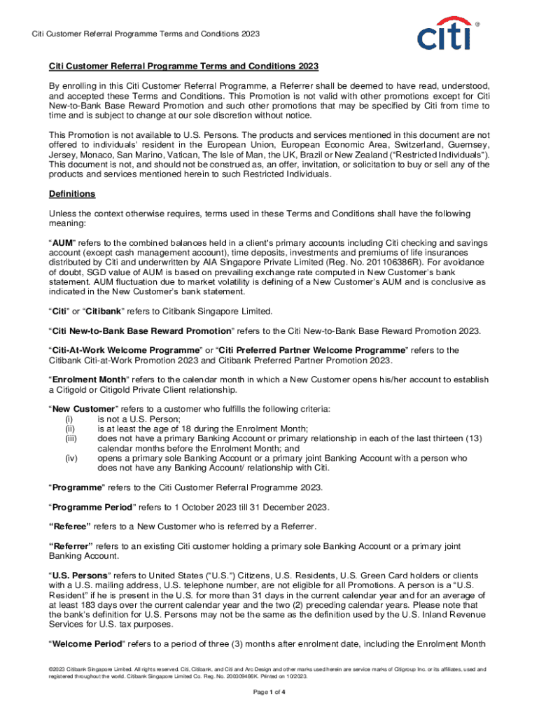 Fillable Online Fillable Online Citi Customer Referral Programme ... Fax Email Print - pdfFiller