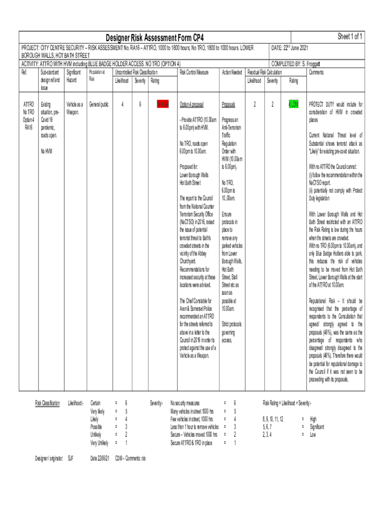 Fillable Online Designer Risk Assessment Form CP4 Fax Email Print - pdfFiller