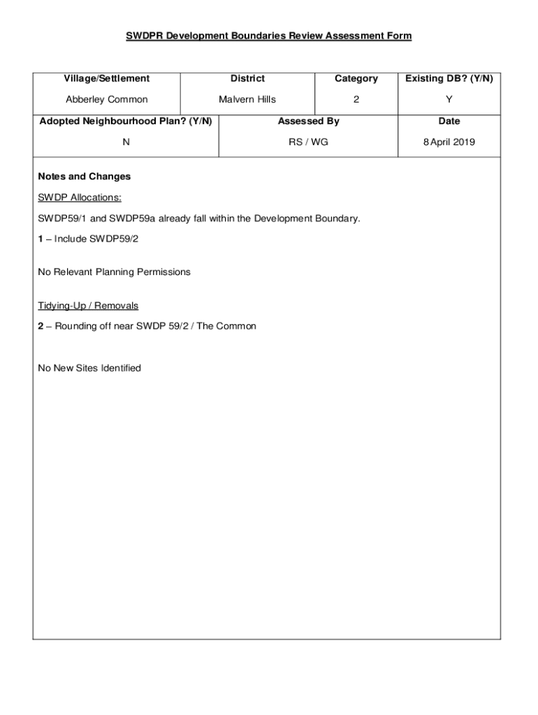 Fillable Online SWDPR Development Boundaries Review Assessment Form Fax ...