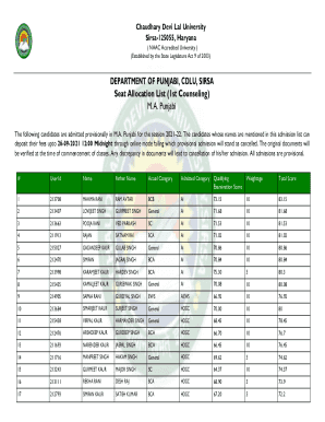 Fillable Online Seat Allocation List (Physical Counseling) MA Punjabi ...