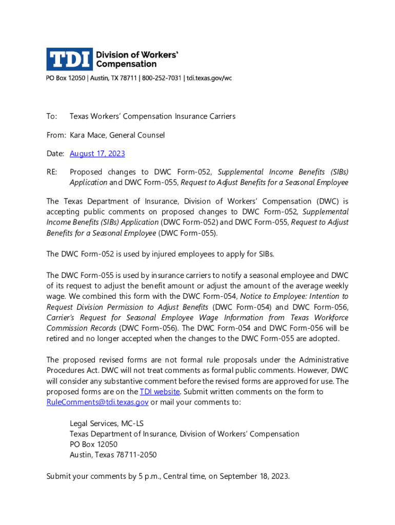 Fillable Online Proposed changes to DWC Form-052, Supplemental Income ...