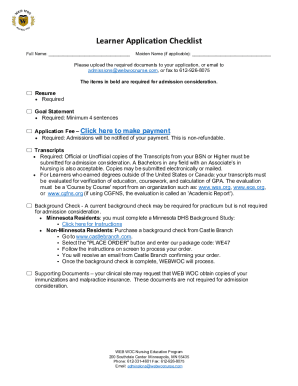 Fillable Online Learner Application Checklist Fax Email Print - pdfFiller