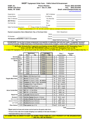 Fillable Online Fillable Online NASP Equipment Order Form Fax Email ...