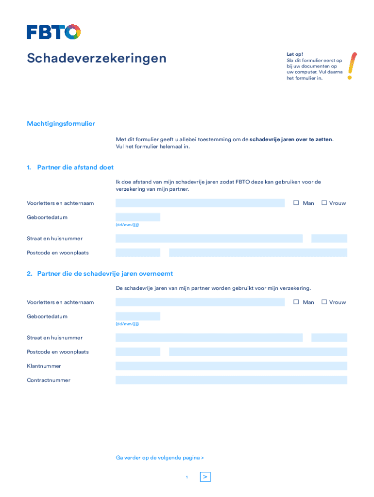 Invulbaar Online Overdrachtsformulier Schadevrije jaren FBTO Auto- en ...