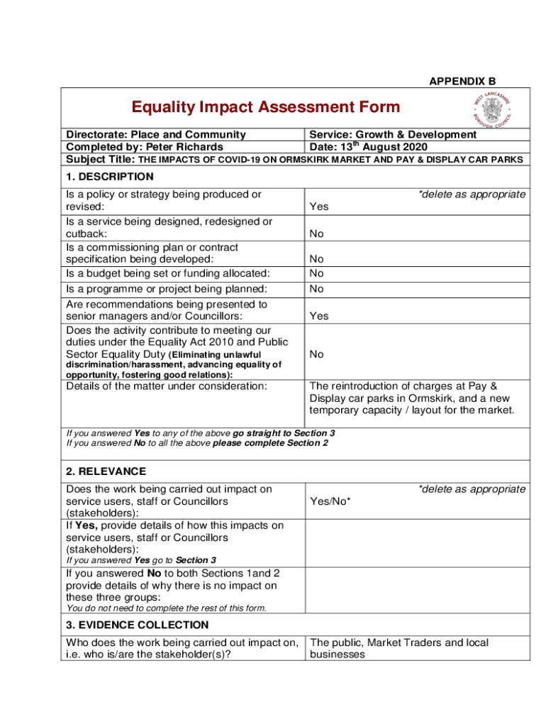 Fillable Online democracy westlancs gov Equality Impact Assessment ...