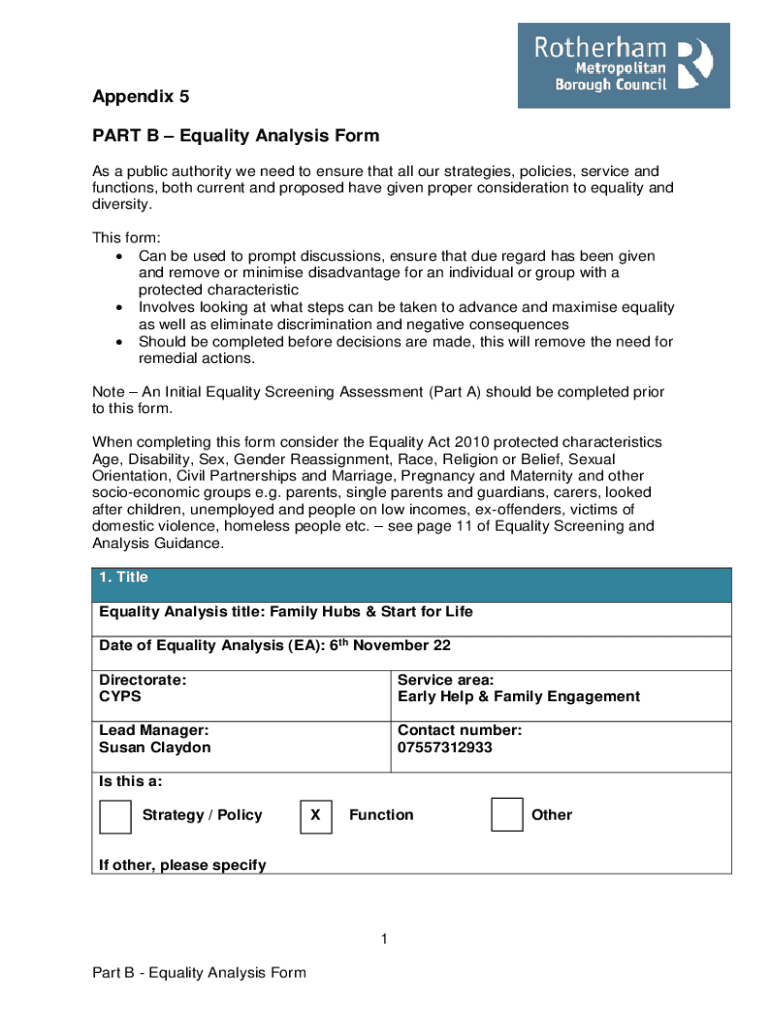 Fillable Online Appendix 5 PART B Equality Analysis Form Fax Email Print - pdfFiller