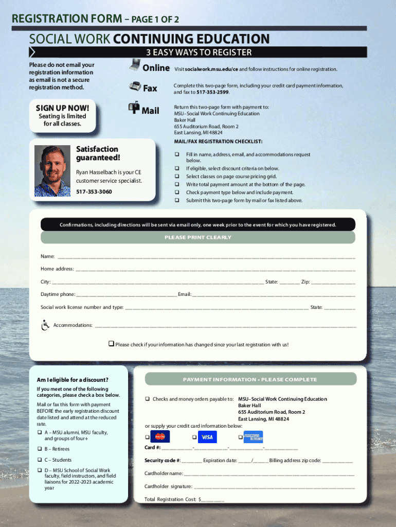 Fillable Online socialwork msu registration formpage 1 of 2 - social ...