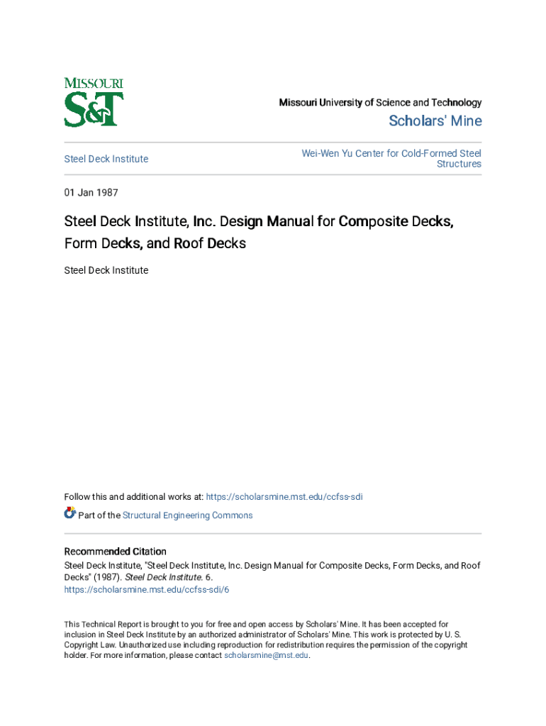 Fillable Online scholarsmine mst Steel Deck Institute, Inc. Design ...
