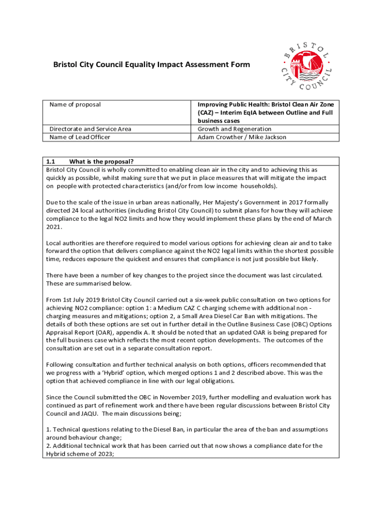 Fillable Online democracy bristol gov Equalities screening / impact ...
