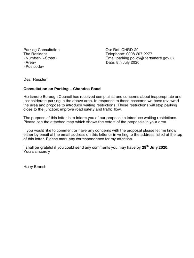 Fillable Online Chandos Road Initial Consultation Letter to Residents ...