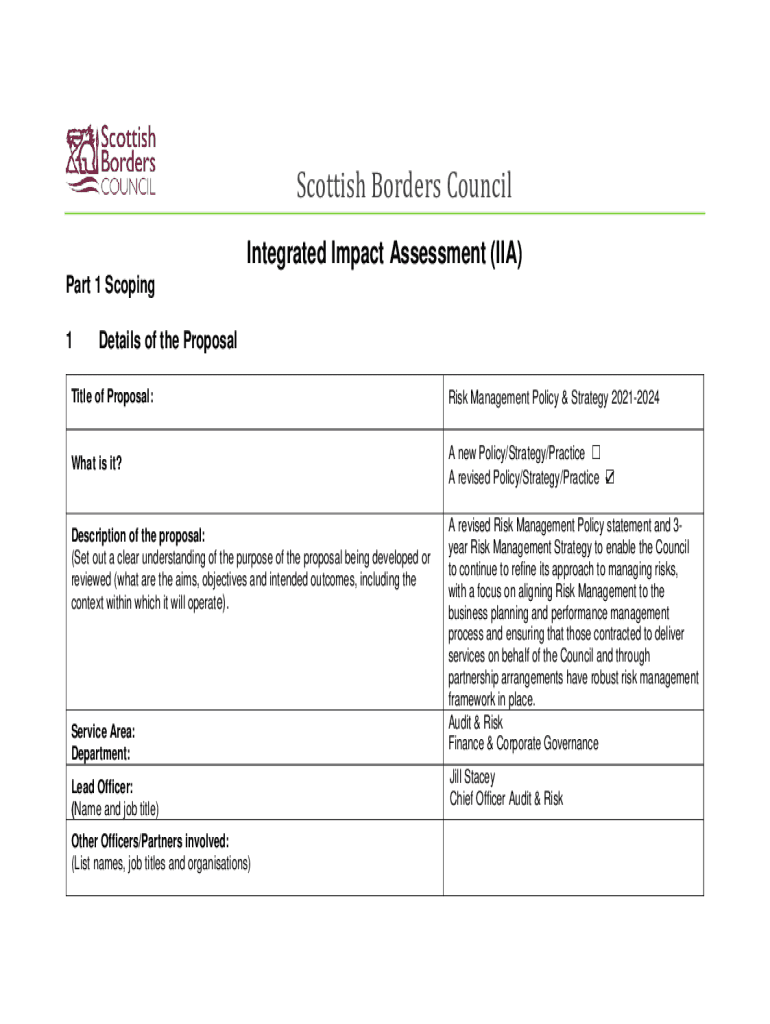 Fillable Online Integrated Impact Assessment Form 2020 - Risk ...