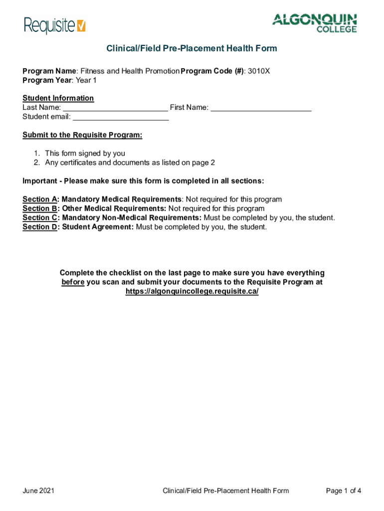 Fillable Online Clinical Pre-Placement Health Form Template - widencdn.net Fax Email Print ...