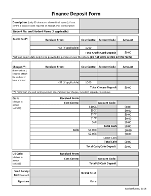 Fillable Online Finance Deposit Form Fax Email Print - pdfFiller