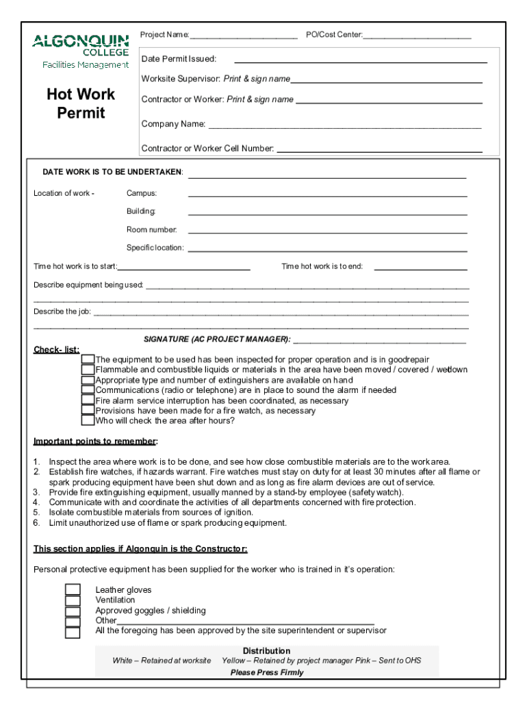 Fillable Online WHAT IS A HOT WORK PERMIT? Fax Email Print - pdfFiller