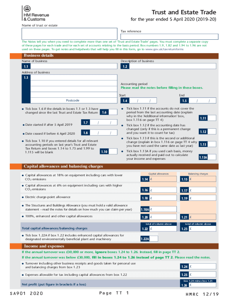 Fillable Online Self Assessment: Trust and Estate Tax Return (SA900 ...