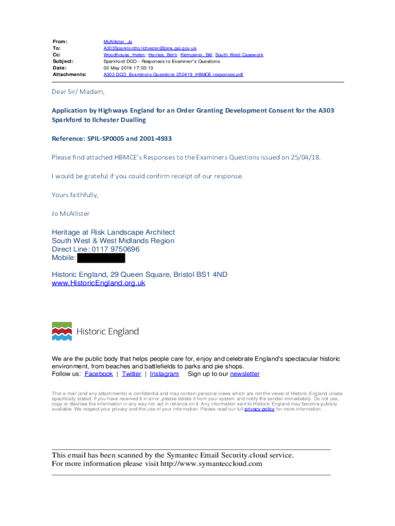 Fillable Online infrastructure planninginspectorate gov Dear Sir/ Madam, Application by Highways ...