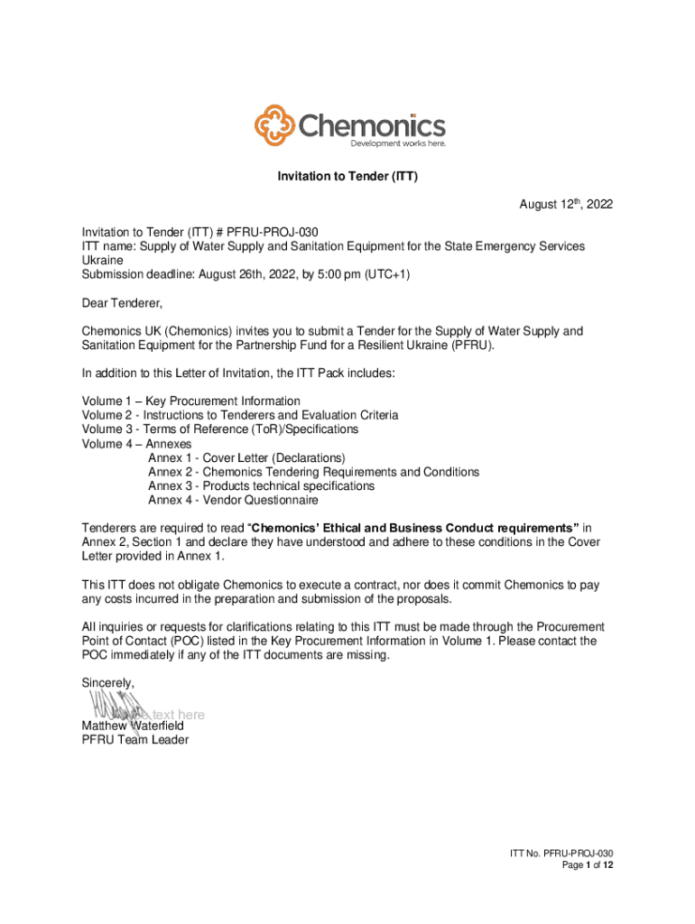 Fillable Online INVITATION TO TENDER (ITT) for a Site Visits Partner ...