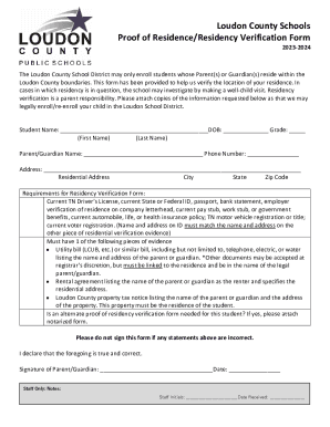 Fillable Online Loudon County Schools Proof of Residence/ ... Fax Email ...