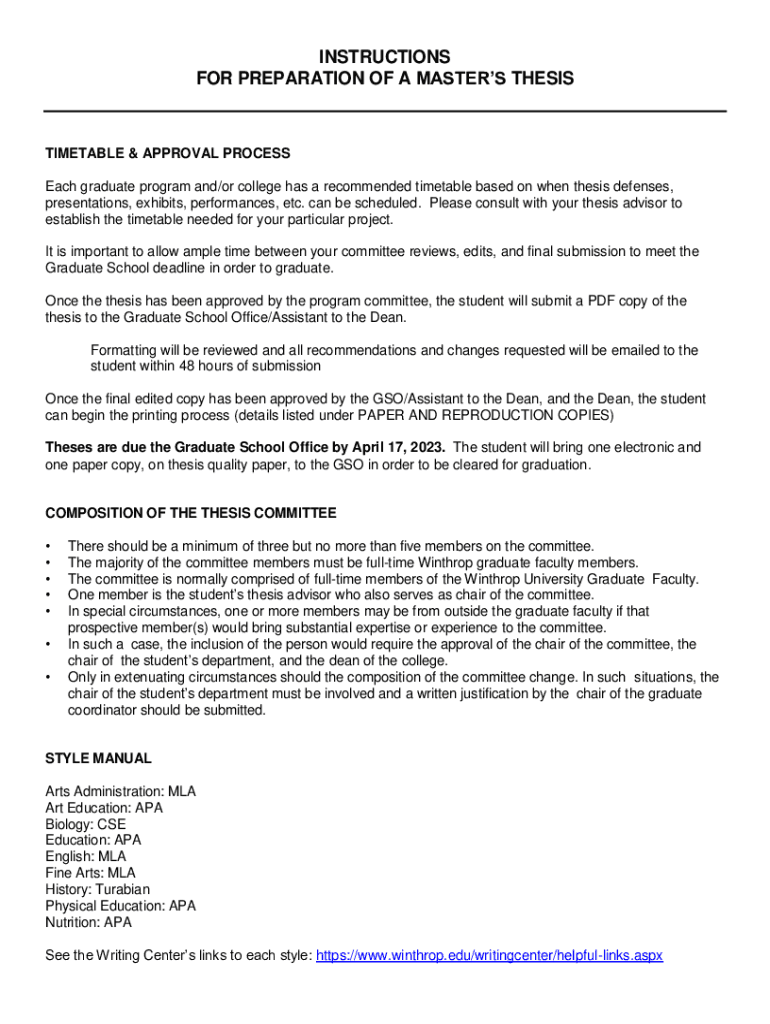 Fillable Online cmsdev winthrop MA Thesis Prospectus Guidelines Department of History ... Fax ...
