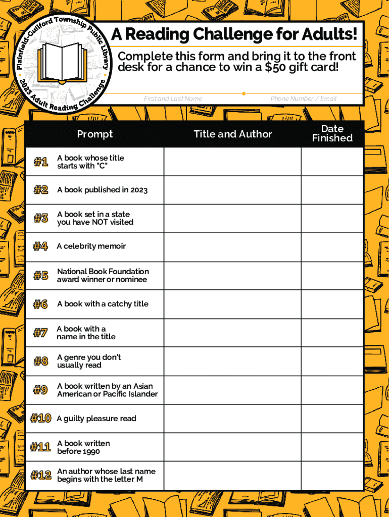 Fillable Online Fill your Adult Summer Reading Challenge Bingo Sheet ...