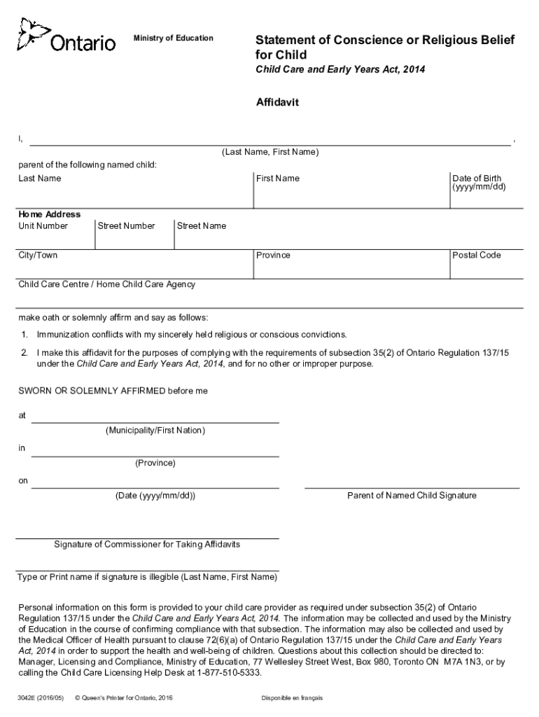 Fillable Online Instruction Form: Statement of Conscience or Religious ...
