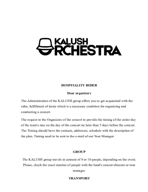 Fillable Online Hospitality Riders and Preparing for a Music Show ...