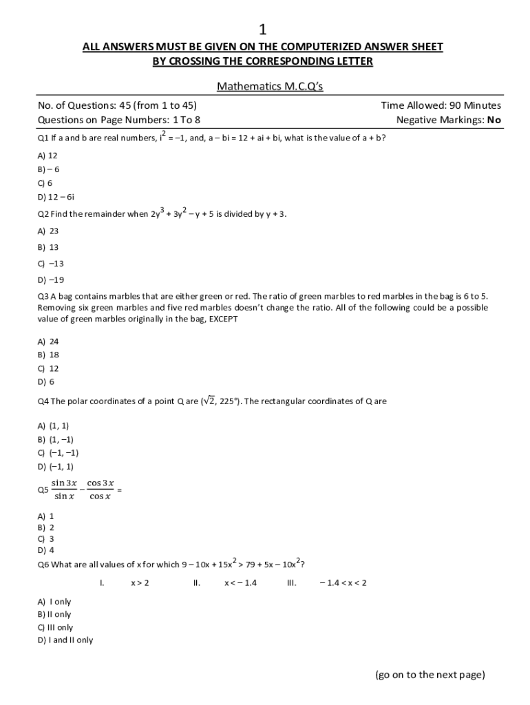 Fillable Online all answers must be given on the computerized answer ...