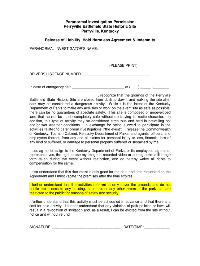 Fillable Online Paranormal Investigation Permission Fax Email Print ...