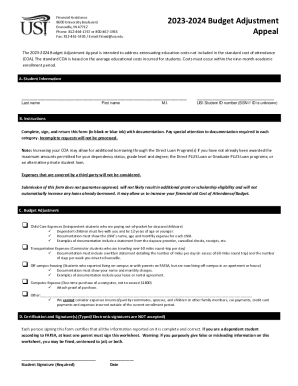 Fillable Online Financial Aid Request for Budget Adjustment Fax Email ...