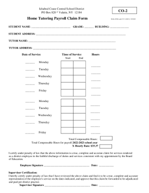 Fillable Online Home Tutoring Payroll Claim Form CO-2 Fax Email Print ...