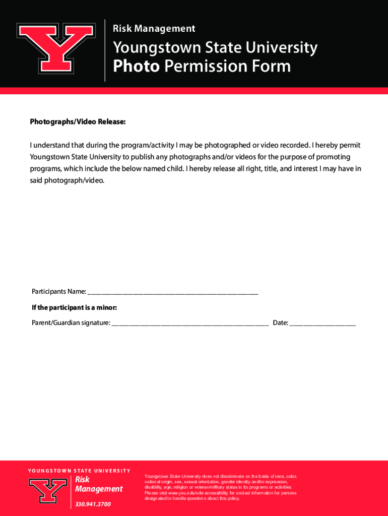 Fillable Online Youngstown State University - Photo Permission Form Fax Email Print - pdfFiller