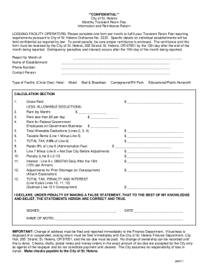Fillable Online City of St. Helens Transient Room Registration Form Fax ...
