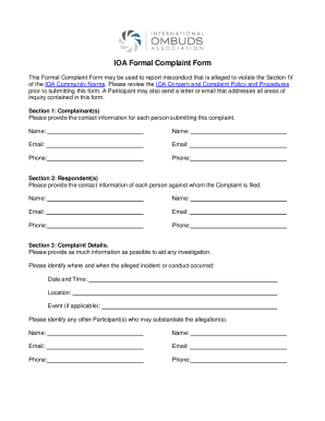 Fillable Online IOA Formal Complaint Form Fax Email Print - pdfFiller