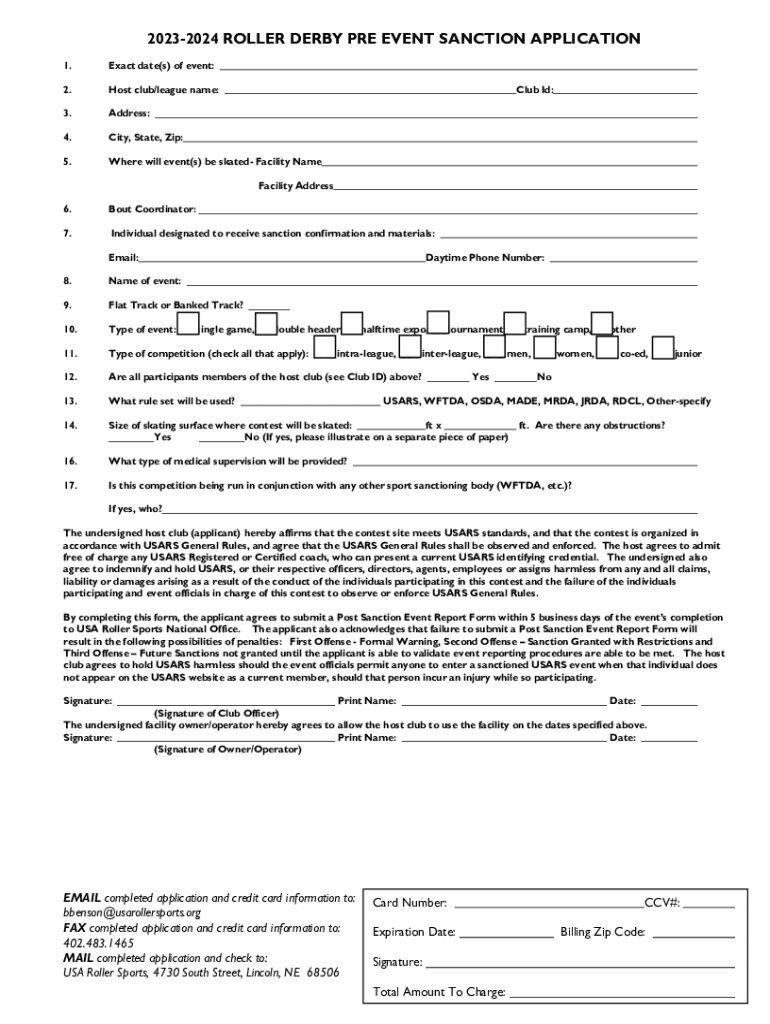 Fillable Online HOST) PRE EVENT SANCTION APPLICATION Fax Email Print - pdfFiller