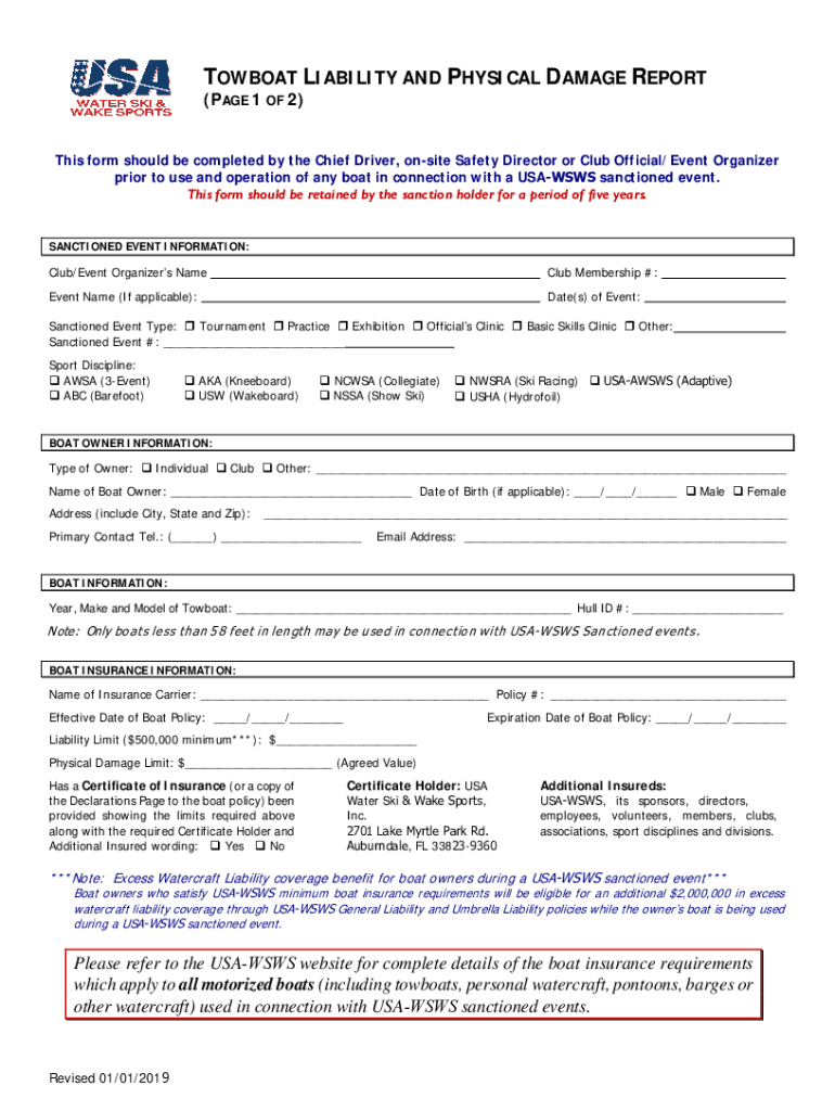 Fillable Online towboat li abi li ty and physi cal damage report Fax ...