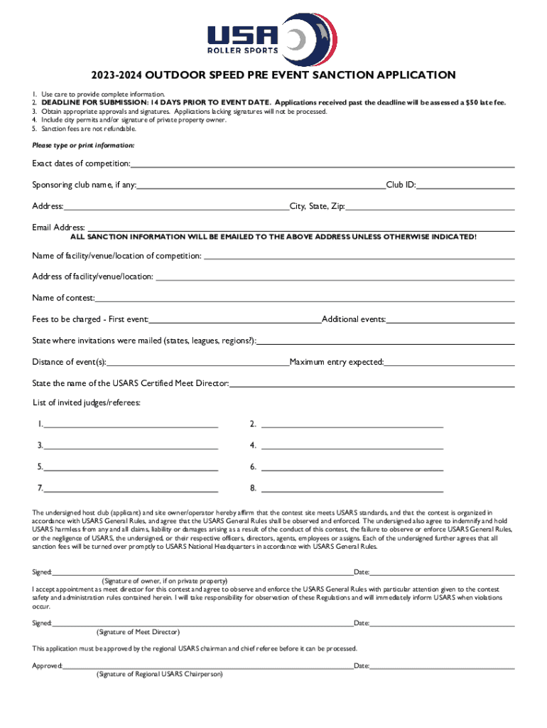 Fillable Online OUTDOOR CONTEST SANCTION APPLICATION Fax Email Print ...