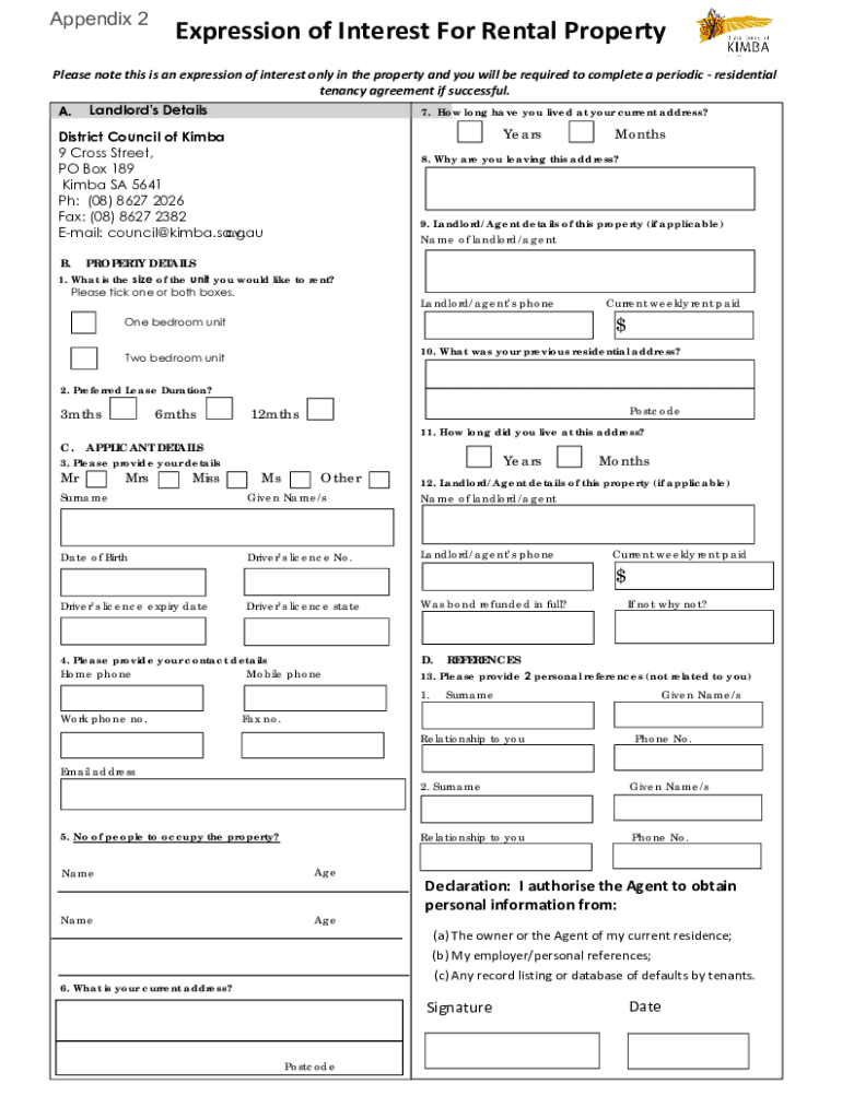 Fillable Online Expression of Interest For Rental Property Fax Email Print - pdfFiller