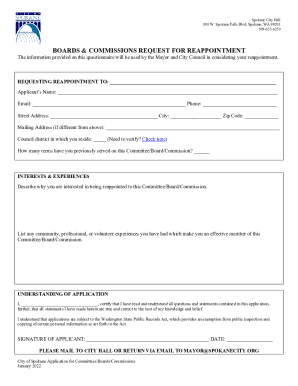 Fillable Online Reappointment Request Application. Reappointment ...