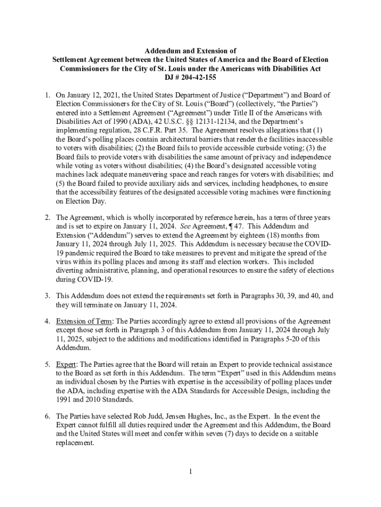 Fillable Online Addendum and Extension of Settlement Agreement Between ...