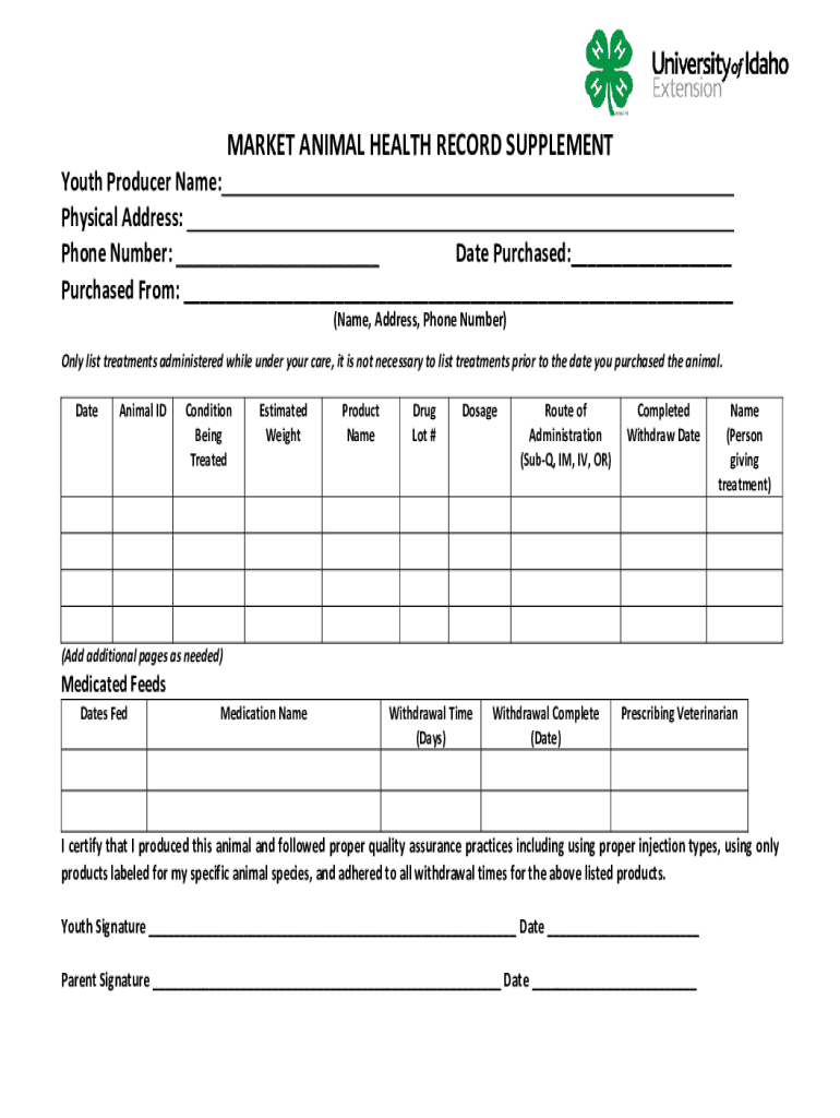 Fillable Online Producer Affidavit & Market Swine Health Record Fax ...