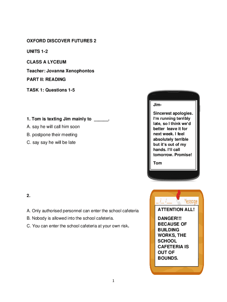 Fillable Online Jovanna Xenophontos PART II: READING TASK 1 Fax Email Print - pdfFiller