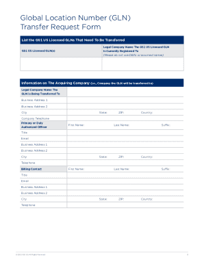 Fillable Online Global Location Number (GLN) Transfer Request Form Fax ...